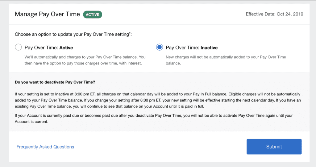 How to change American Express "Pay Over Time" enrollment - Monkey Miles