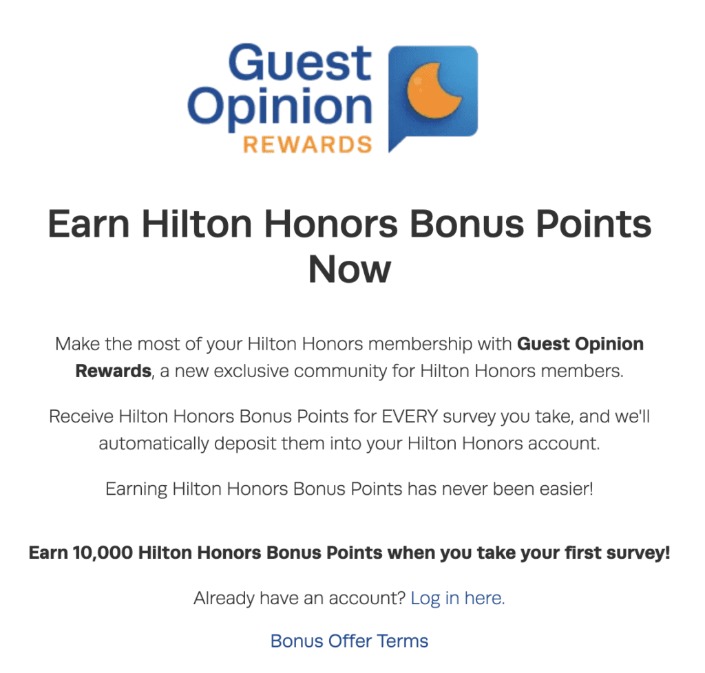Targeted Earn 10k Hilton points with survey - Monkey Miles