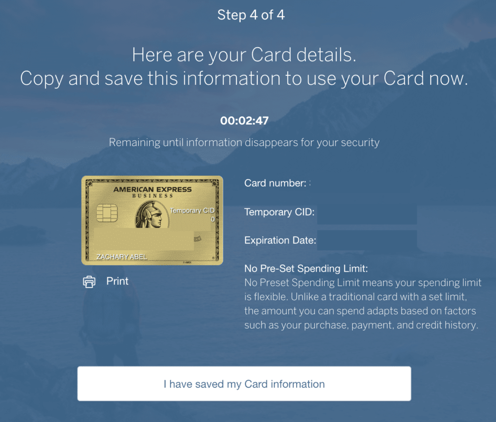 American Express Virtual Card seamlessly populated post approval ...
