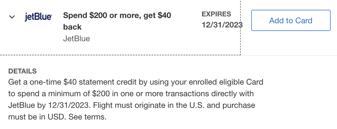 Great Amex Offers with JetBlue - Spend $200 get $40 back - Monkey Miles
