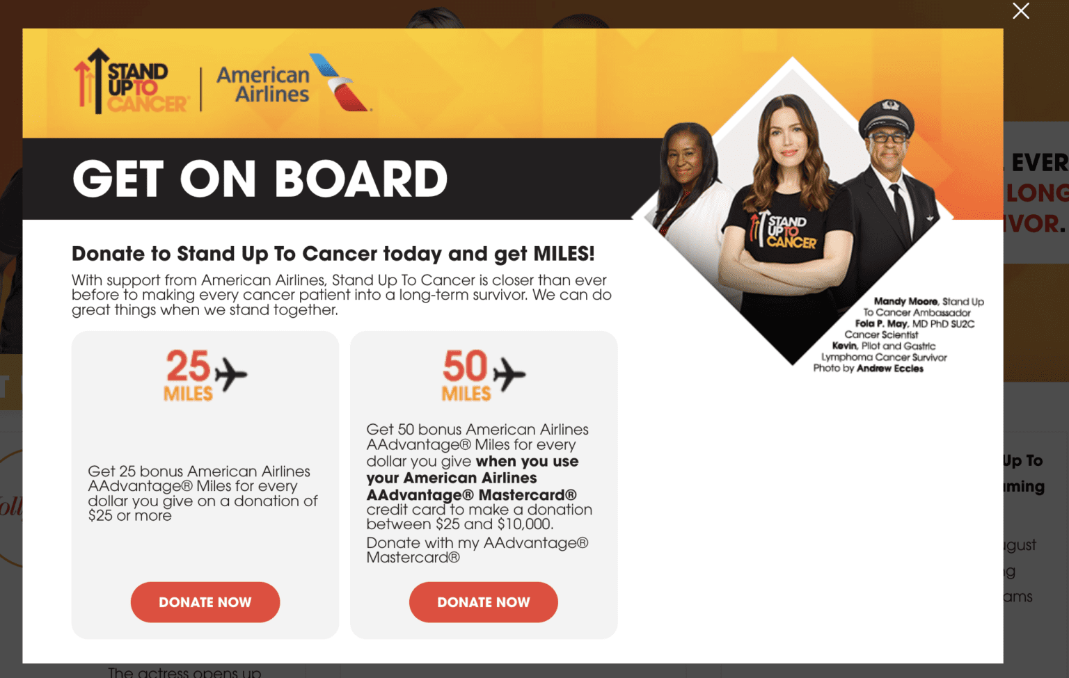 Earn up to 50x AA miles on donations to Stand up to Cancer - Monkey Miles