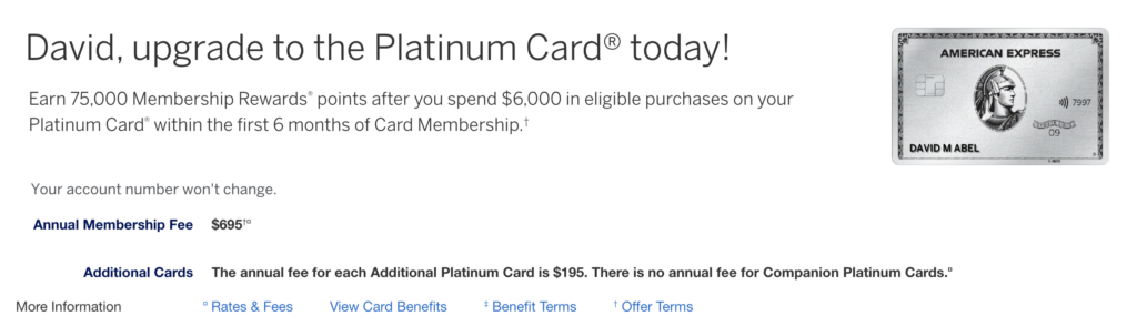 Amex Platinum upgrade offer: 75k after $6k in 6 months - Monkey Miles