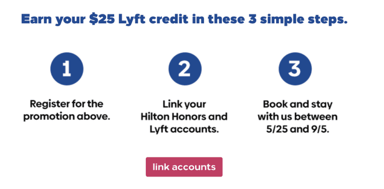 Easy $25 Lyft credit after a single Hilton Stay - Monkey Miles