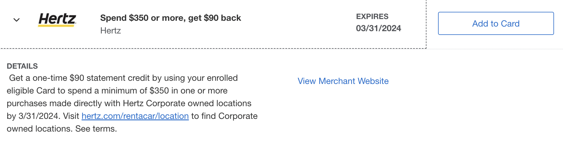 More Targeted: Amex Offers Spend $350 at Hertz get $90 back - Monkey Miles