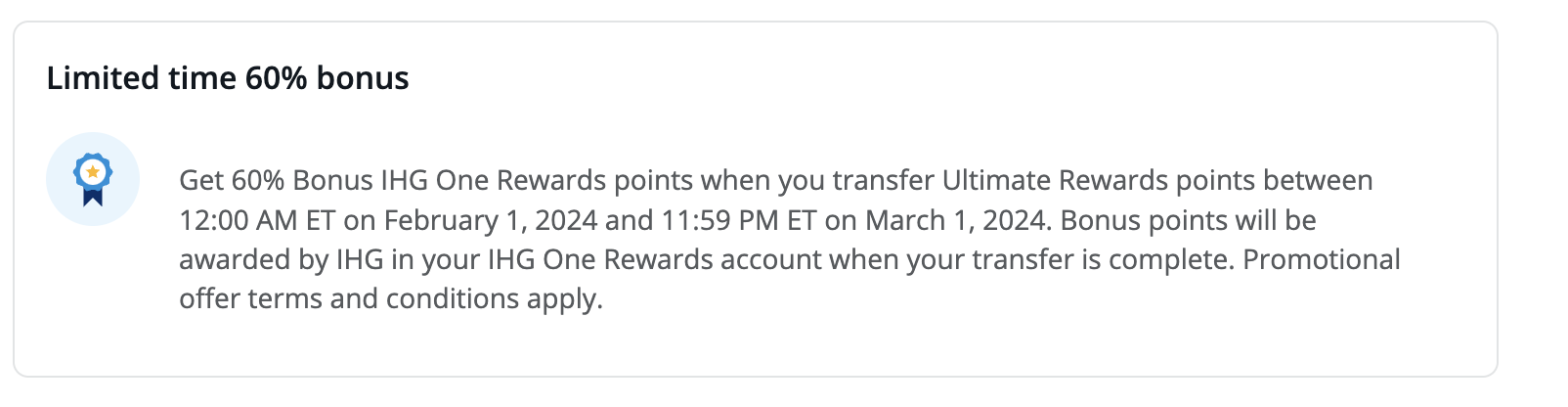 Transfer Chase Ultimate Rewards to IHG One Rewards a 60% transfer bonus ...