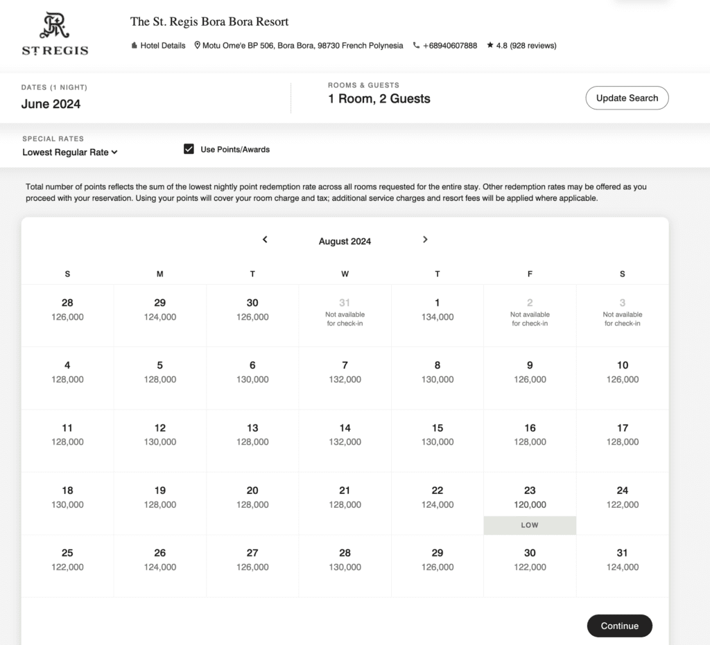 Lots of St Regis Bora Bora award space - Monkey Miles