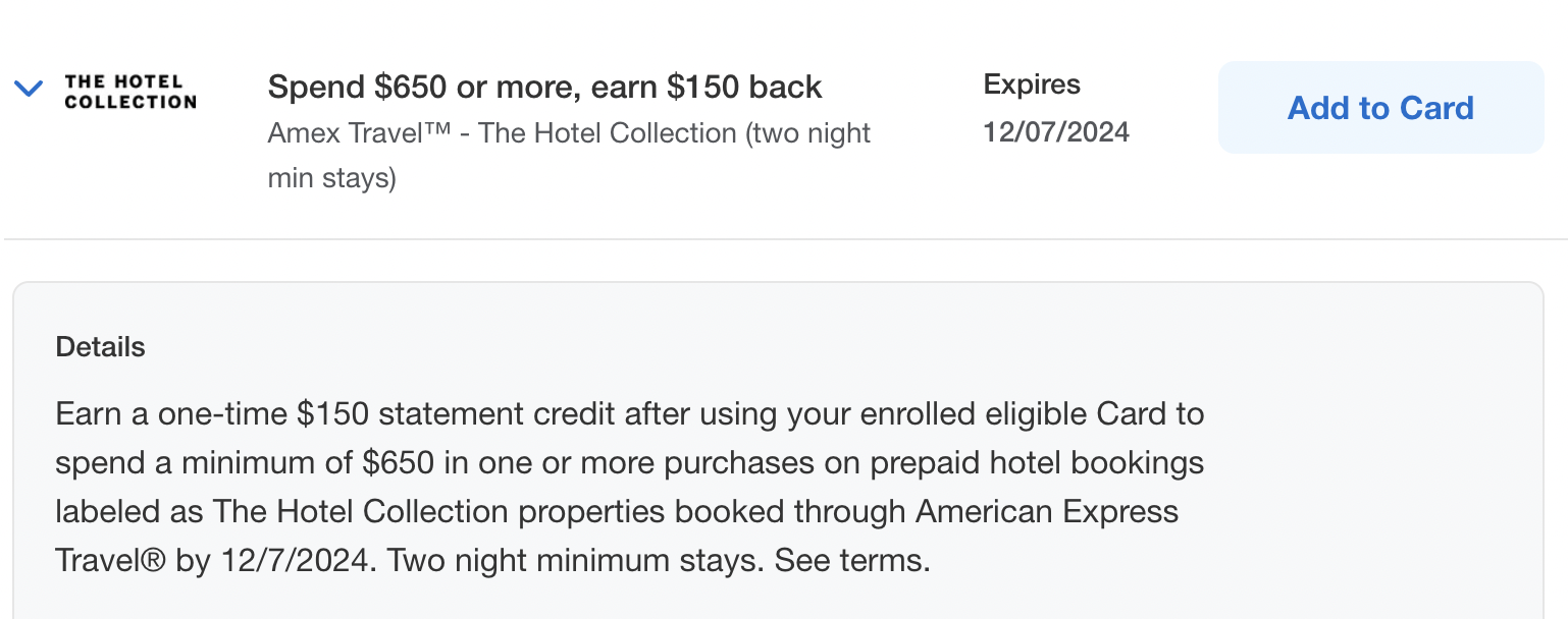 Amex Offers: The Hotel Collection Spend $650 get $150 - Monkey Miles