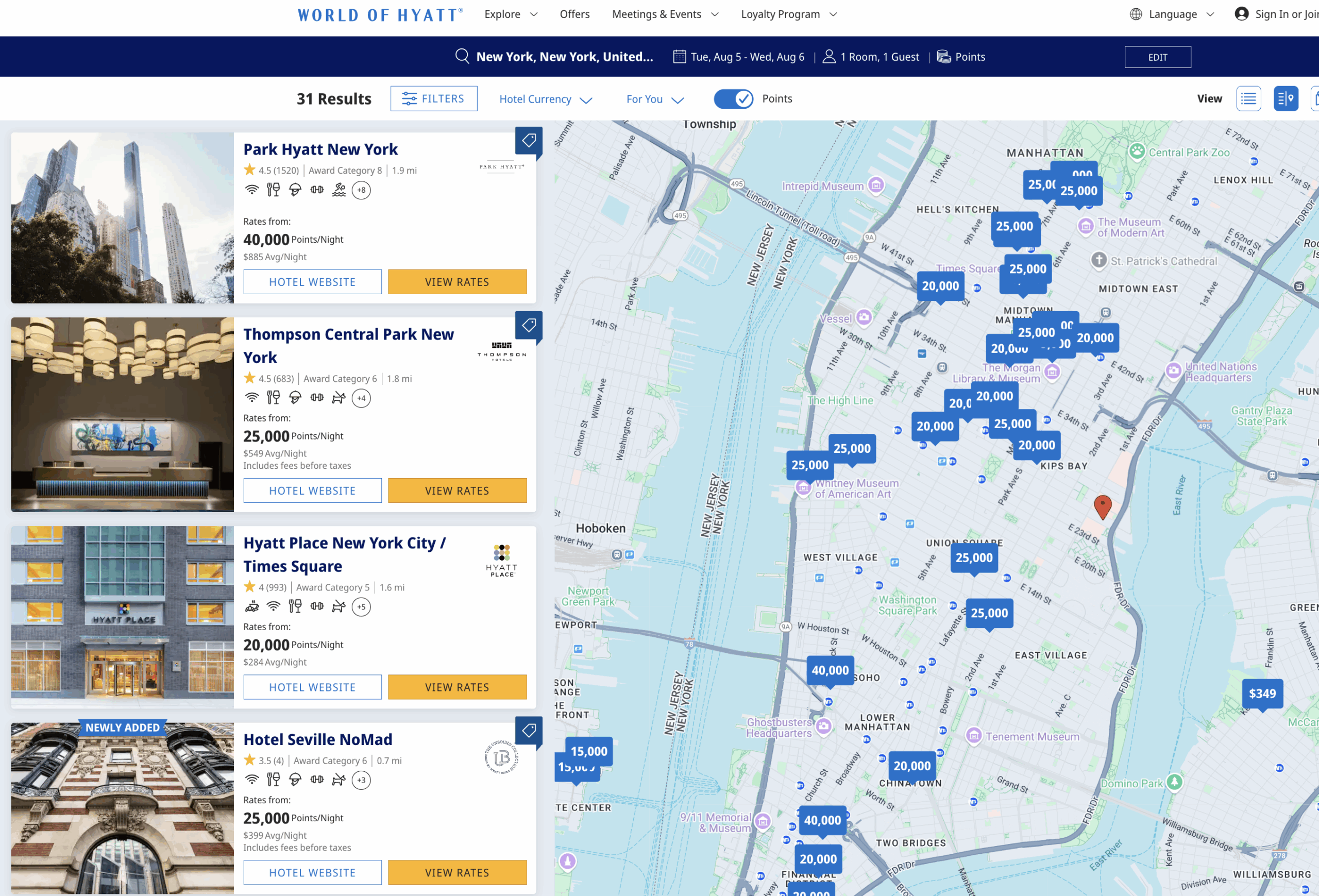 Awesome - Hyatt now shows calendar and map with live award rates ...